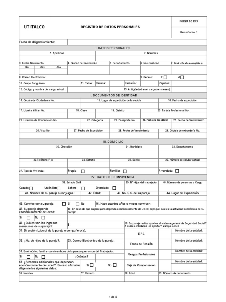 Formato R1 - Registro de Datos Personales | PDF | Jubilación | Business
