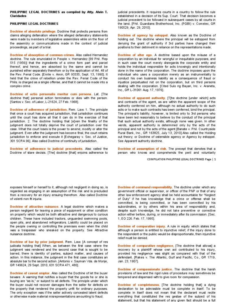Philippine Legal Doctrines Compilation | PDF | Collateral Estoppel ...