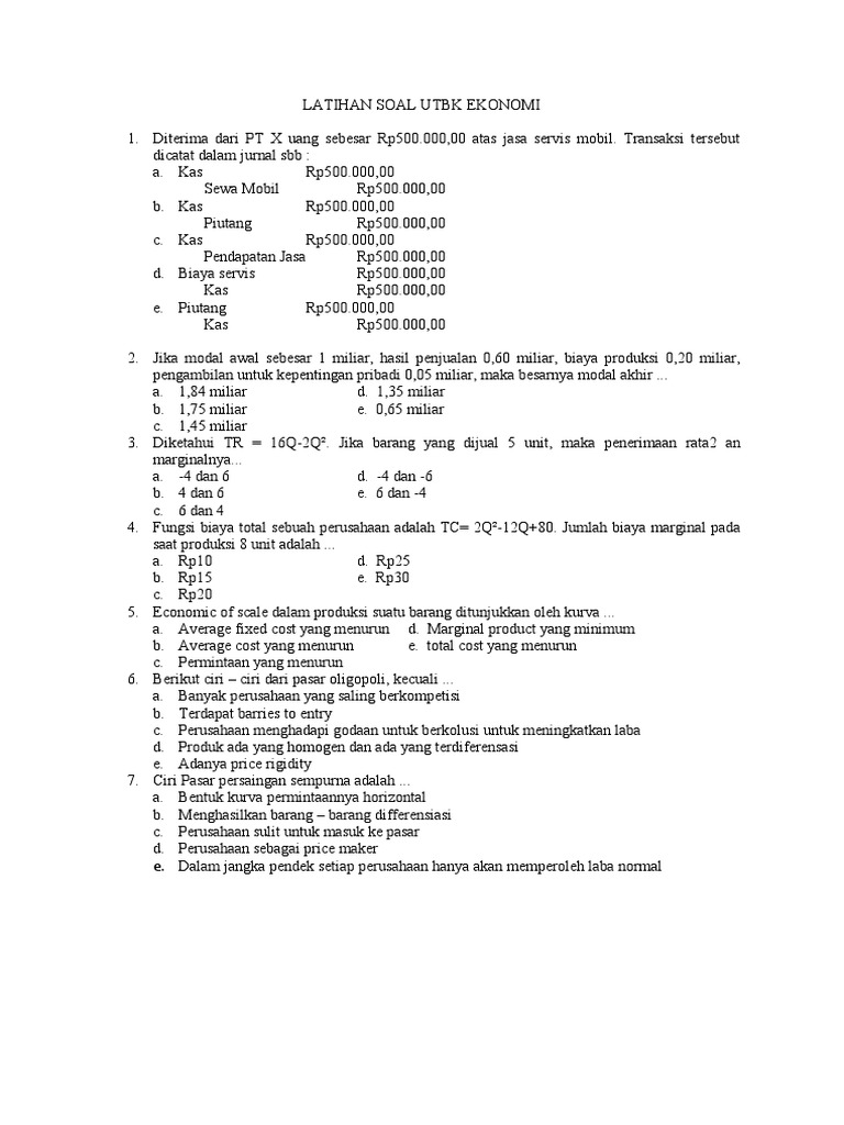 Latihan Soal Utbk Ekonomi 1 | PDF | Bisnis | Pengelolaan Keuangan & Uang