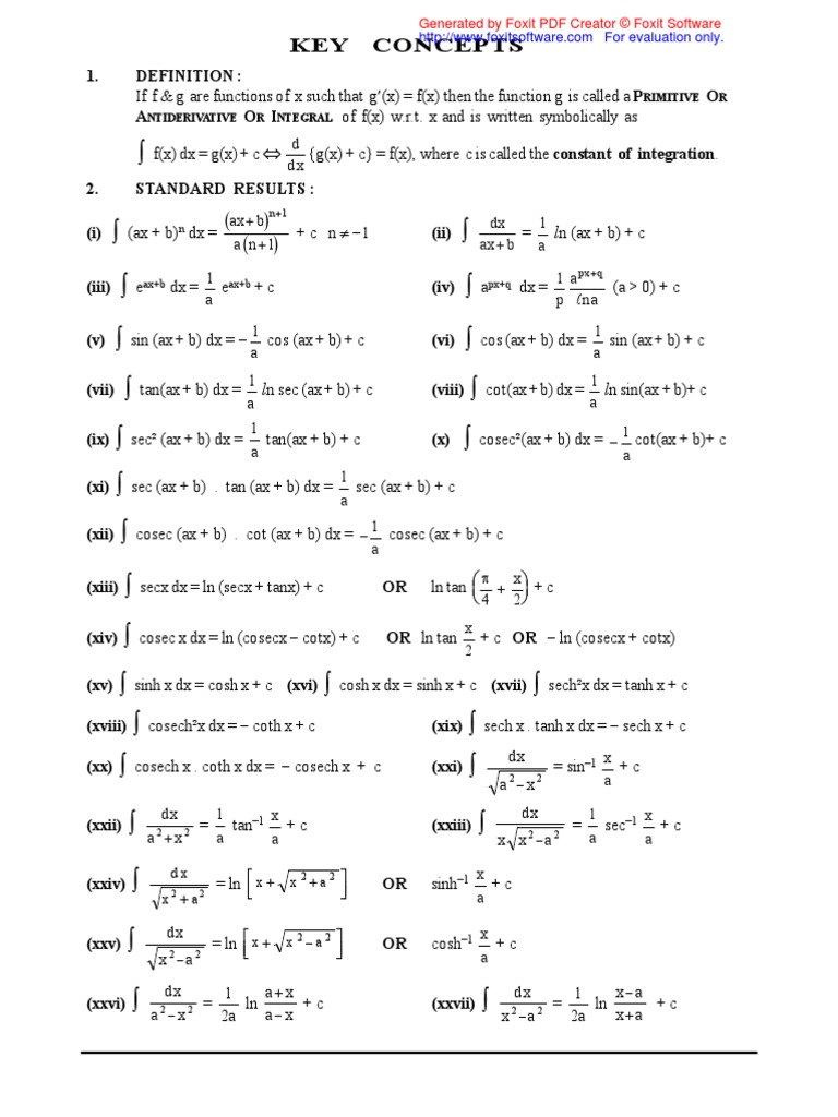 Definite & Indefnite Integration | PDF | Sine | Trigonometric Functions