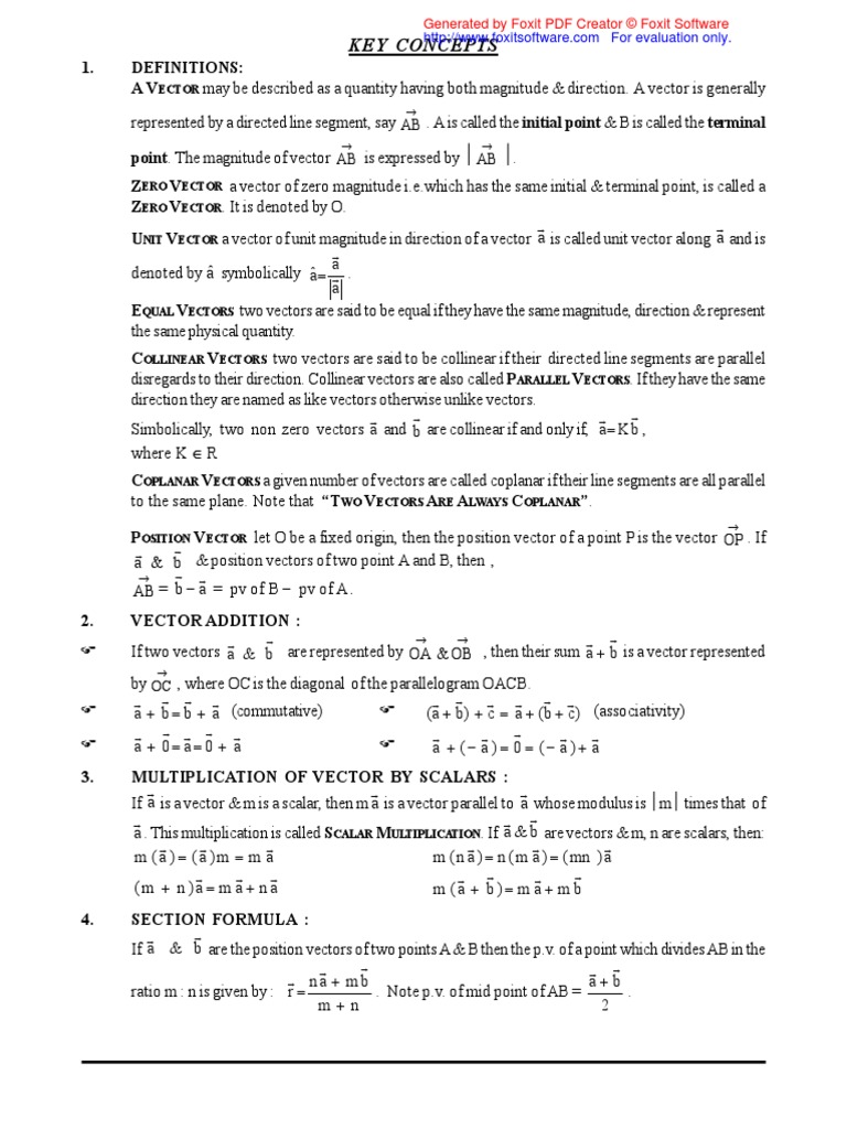 Key Concepts: 1. Definitions: AV | PDF | Tetrahedron | Euclidean Vector
