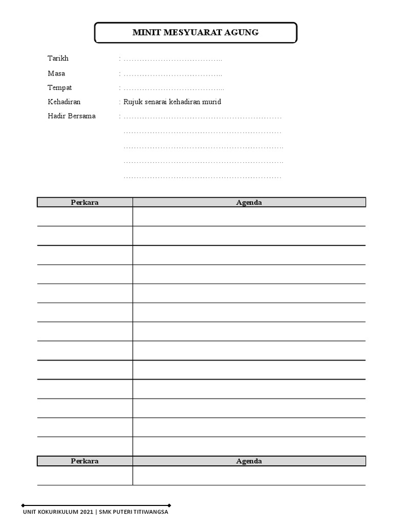 Template Minit Mesyuarat Agung | PDF