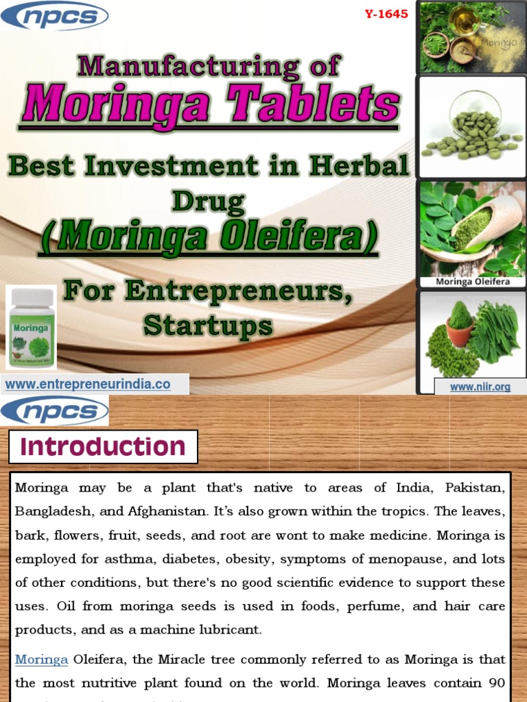 Moringa Tablets: Benefits and Manufacturing | PDF | Revenue | Foods