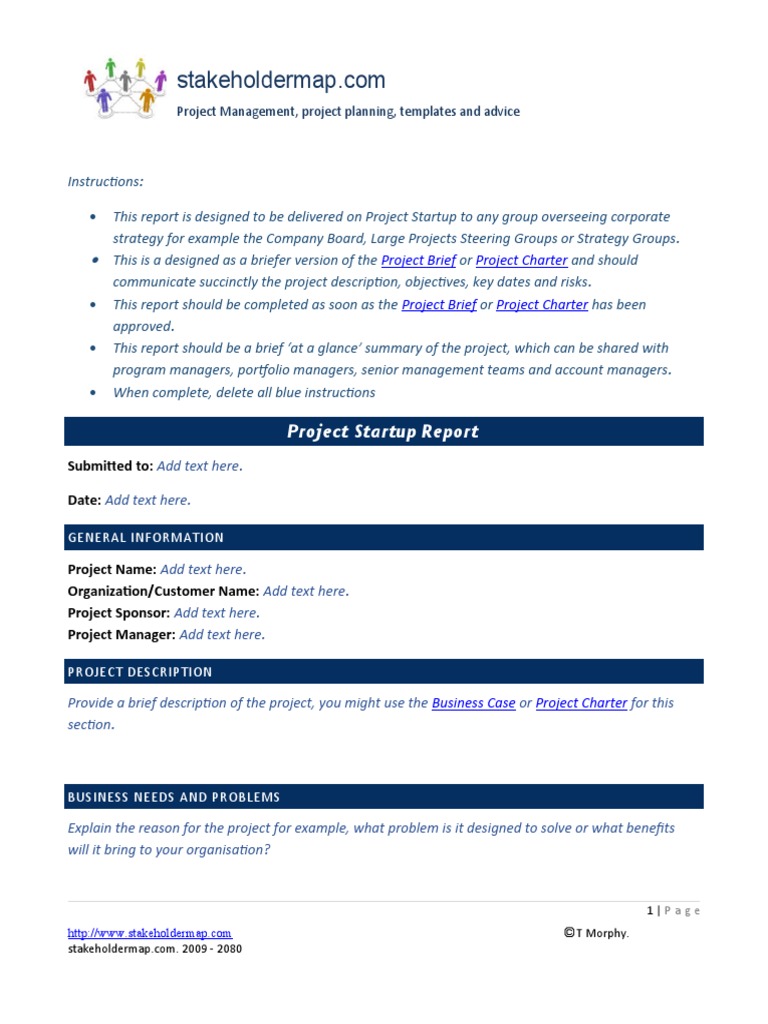 Project Startup Report: Project Management, Project Planning, Templates ...
