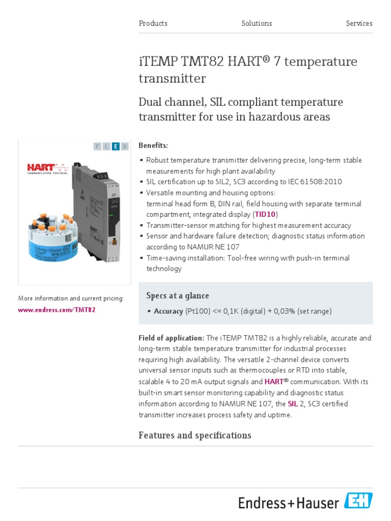 iTEMP TMT82 HART® 7 Temperature Transmitter | PDF | Equipment | Electricity