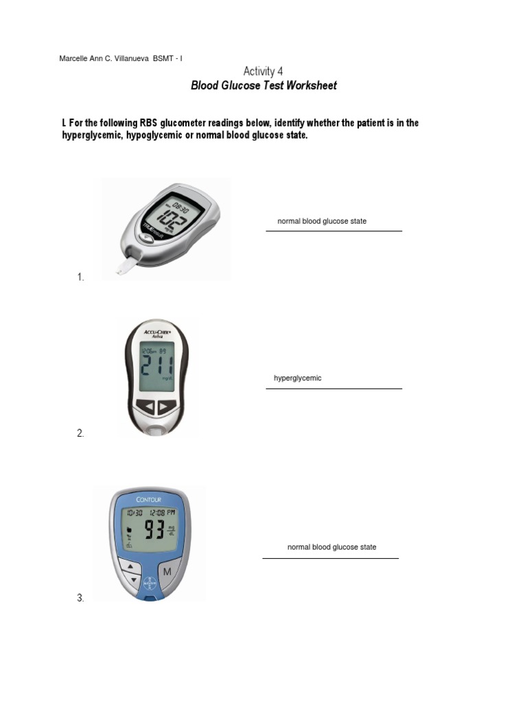 Blood Glucose Test Worksheet: Activity 4 | PDF | Hyperglycemia ...