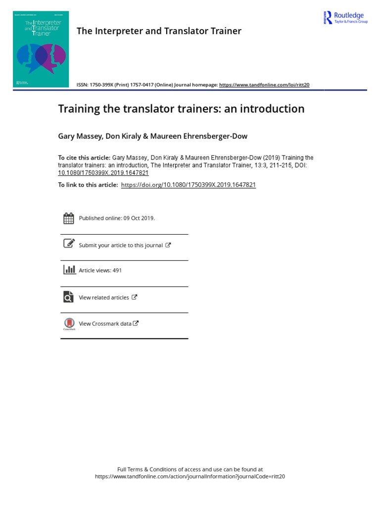 Training The Translator Trainers An Introduction | PDF | Pedagogy ...