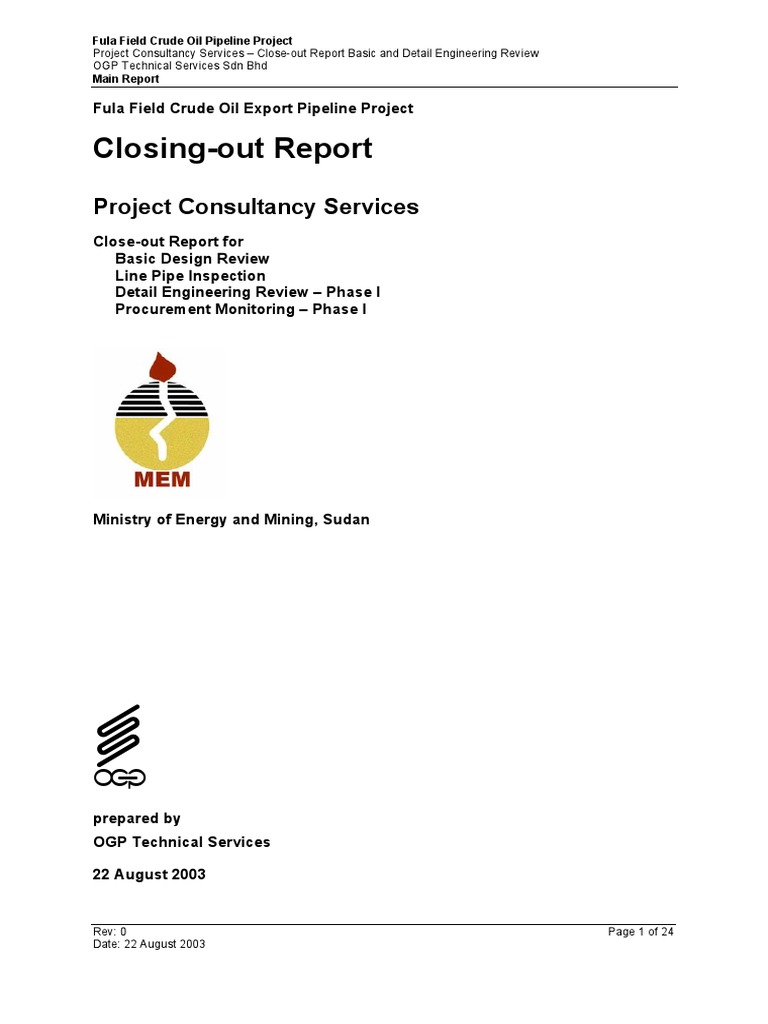 Closing-Out Report: Project Consultancy Services | PDF | Pipeline ...