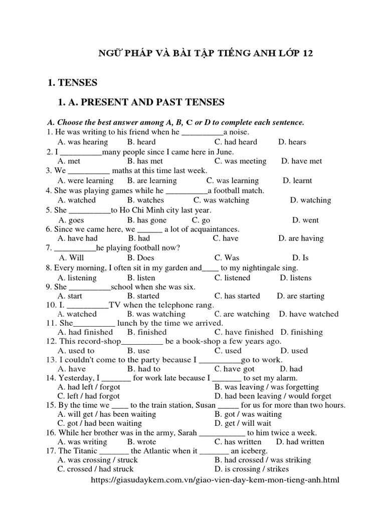 Ngu Phap Va Bai Tap Tieng Anh Lop 12 Ngu Phap Va Bai Tap Tieng Anh Lop 12 | PDF | Question ...