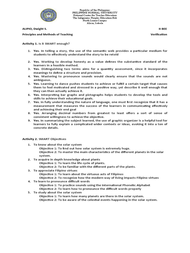 Activity 1. Is It SMART Enough?: ALIPIO, Dwight S. Ii-Bee Principles ...