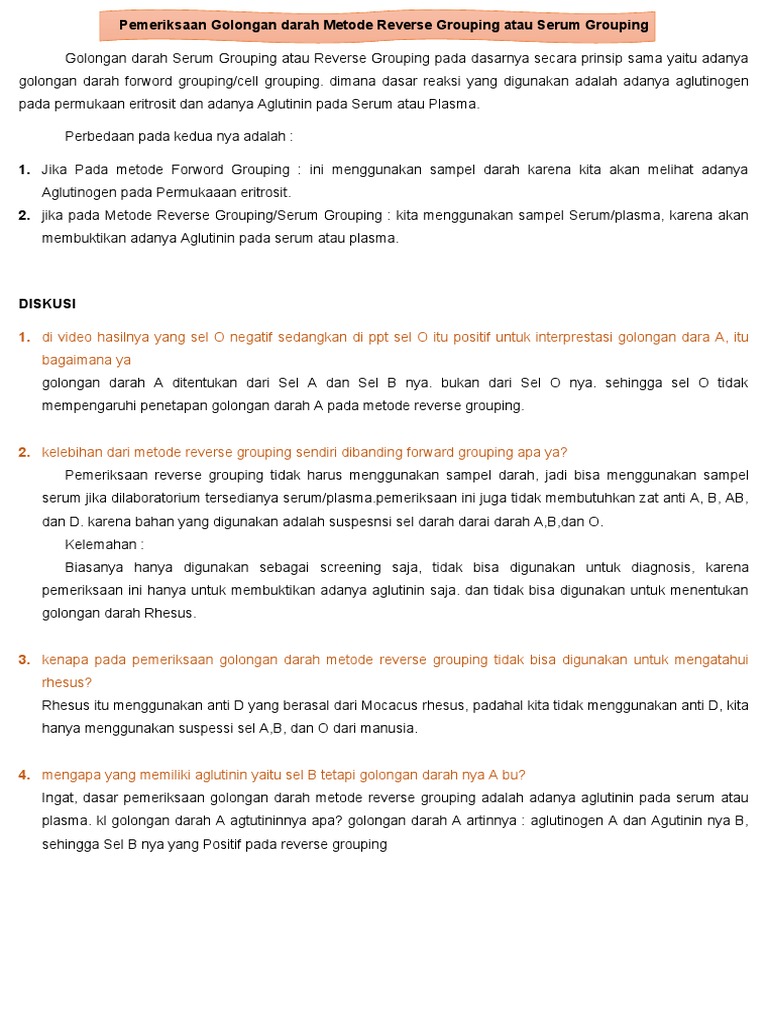 Pemeriksaan Golongan Darah Metode Reverse Grouping Atau Serum Grouping ...