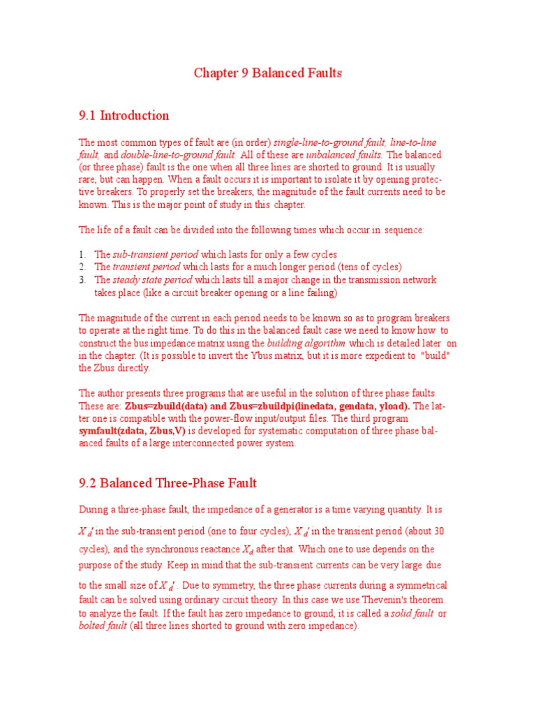 Chapter 9 Balanced Faults: Fault, and Double-Line-To-Ground Fault. All of These Are Unbalanced ...