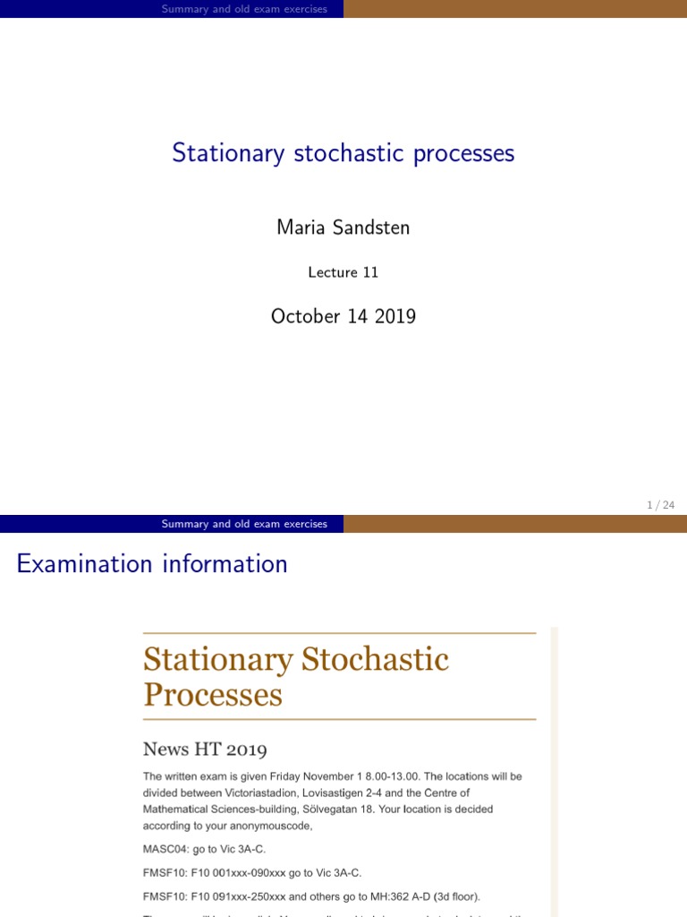 Stationary Stochastic Processes: Maria Sandsten | PDF | Stationary Process | Spectral Density