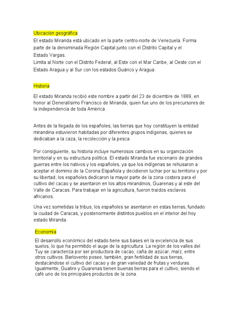 Historia y Gastronomía del Estado Miranda | PDF | Alimentos | Comida y ...