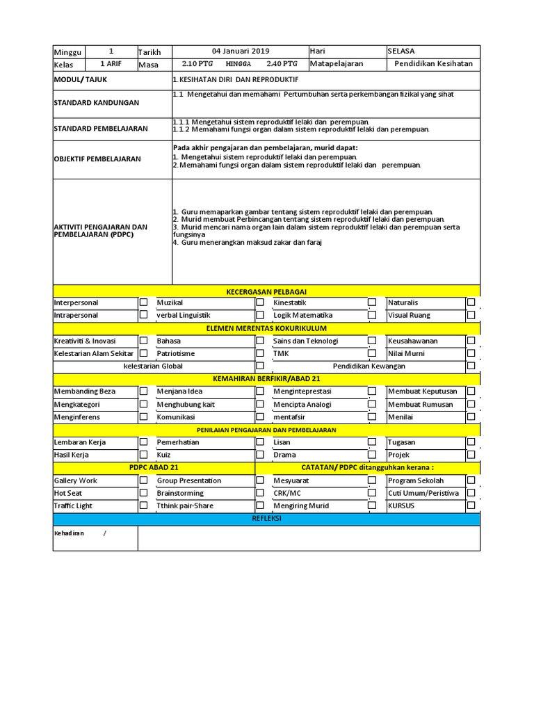 RPH PK Tahun 5 2019 | PDF