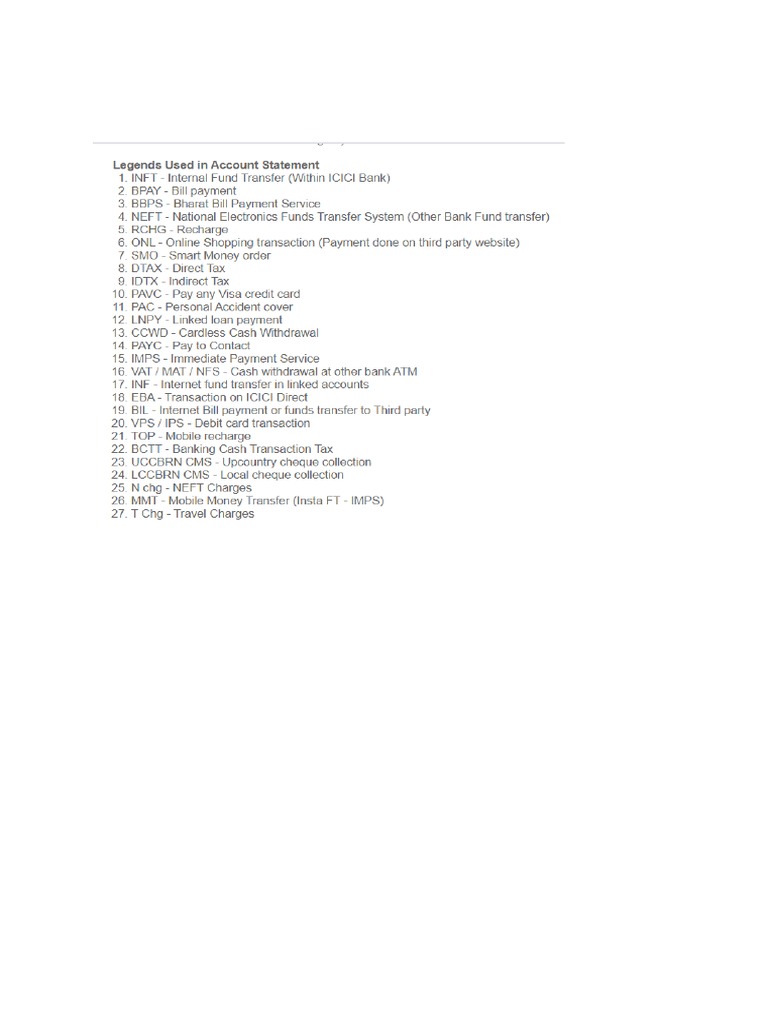 Legends Used in Account Statement | PDF