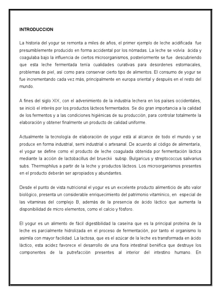 YOGURT Intro y Marco Teorico | PDF | Yogur | Productos lácteos