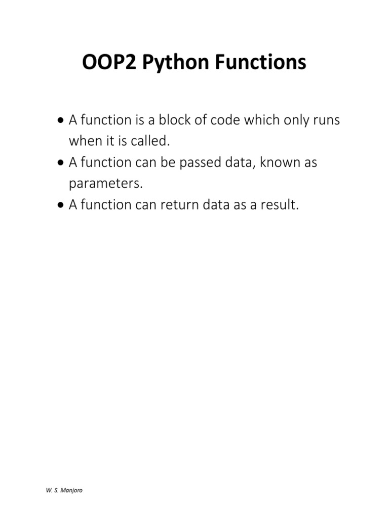 OOP2 Python Functions | PDF | Parameter (Computer Programming) | Subroutine