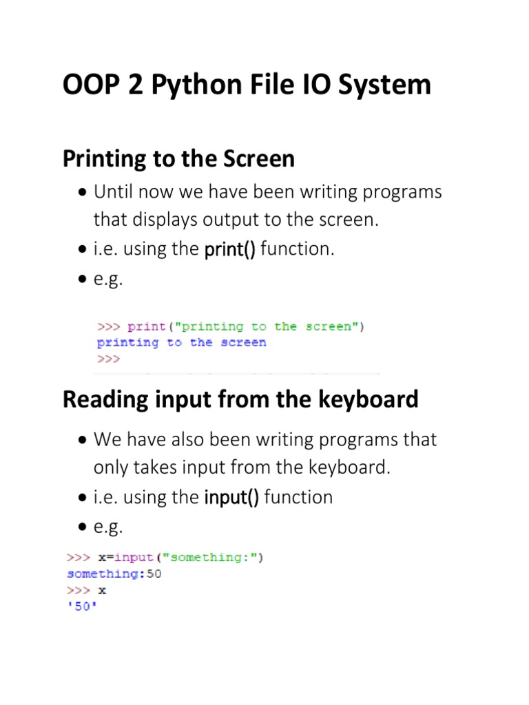 Oop 2 Python File Io System Printing To The Screen Pdf Filename