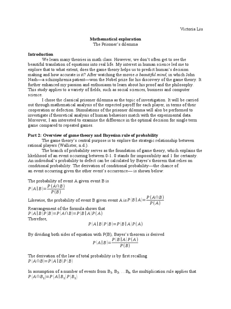 Math IA | PDF | Game Theory | Cooperation