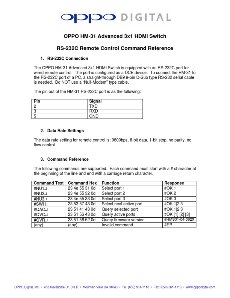 HM-31 RS232 Protocol | PDF