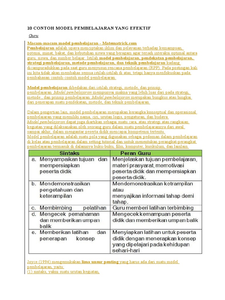 10 Contoh Model Pembelajaran Yang Efektif | PDF | Karier & Perkembangan