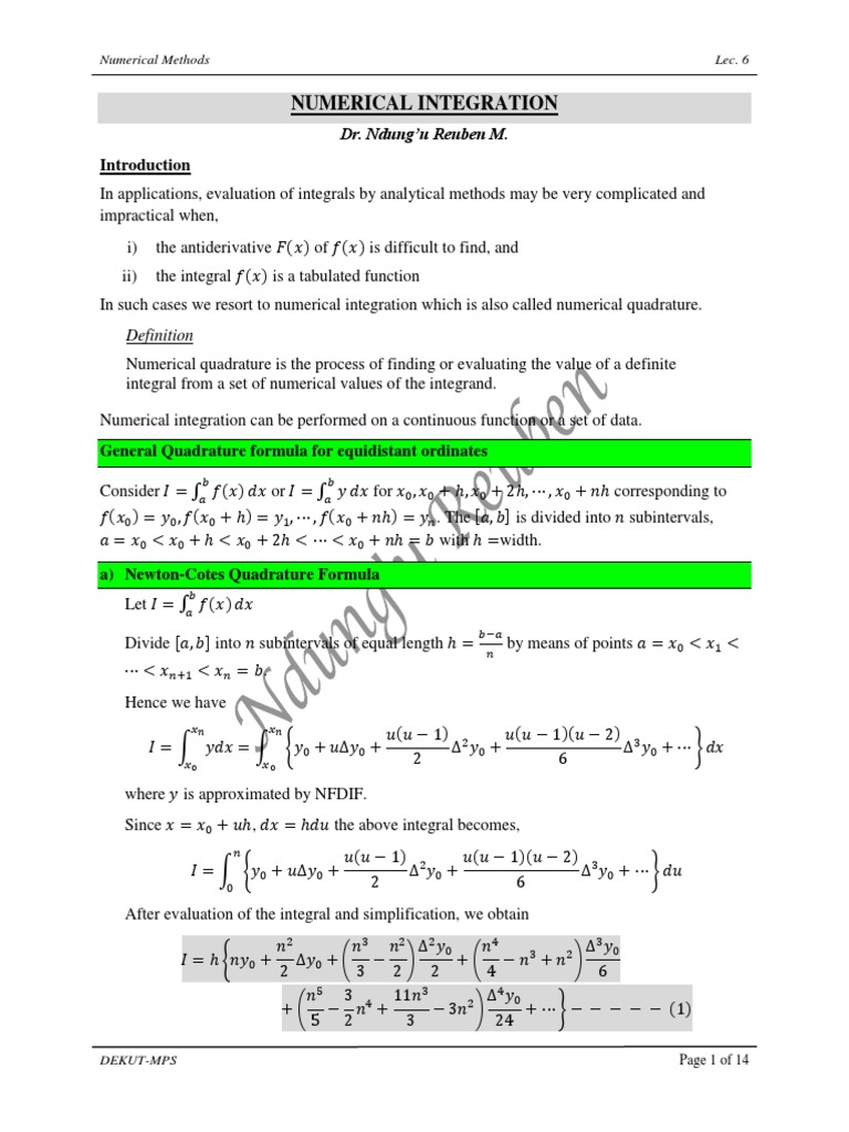 SMA 3261 - Lecture 6 - Numerical Integration | PDF | Integral ... SMA 3261 - Lecture 6 - Numerical Integration | PDF | Integral ...