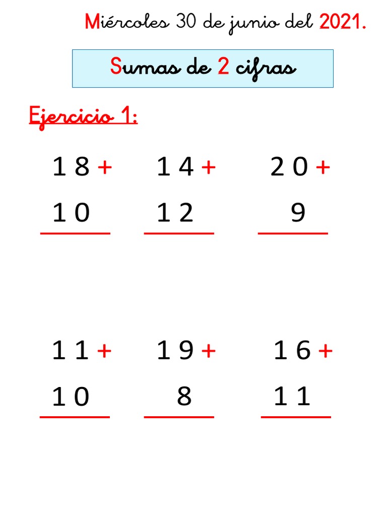 Sumas de 2 Cifras | PDF