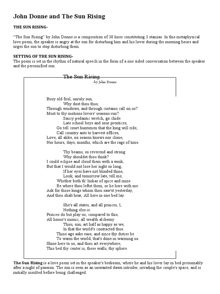 Analysis of Donne's "The Sun Rising" | PDF | Poetry