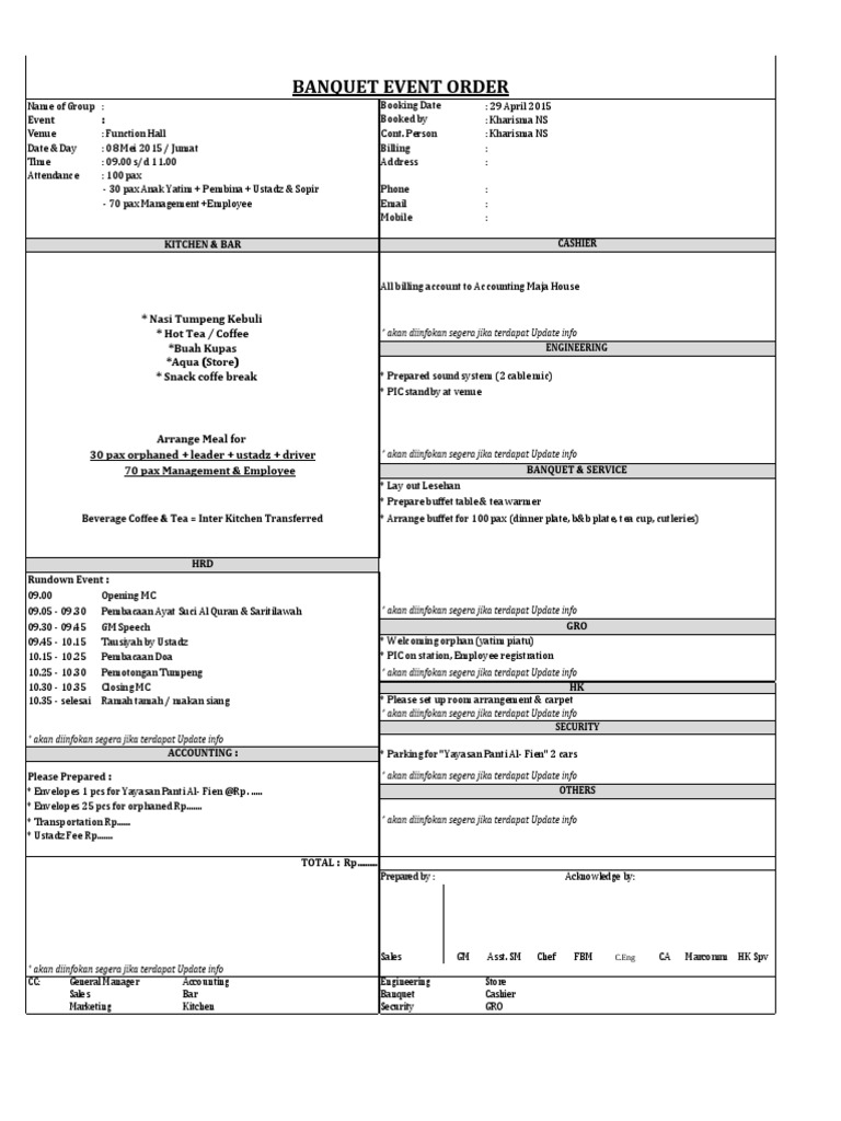Event Rundown for Kharisma NS Gathering | PDF | Drink | Meal