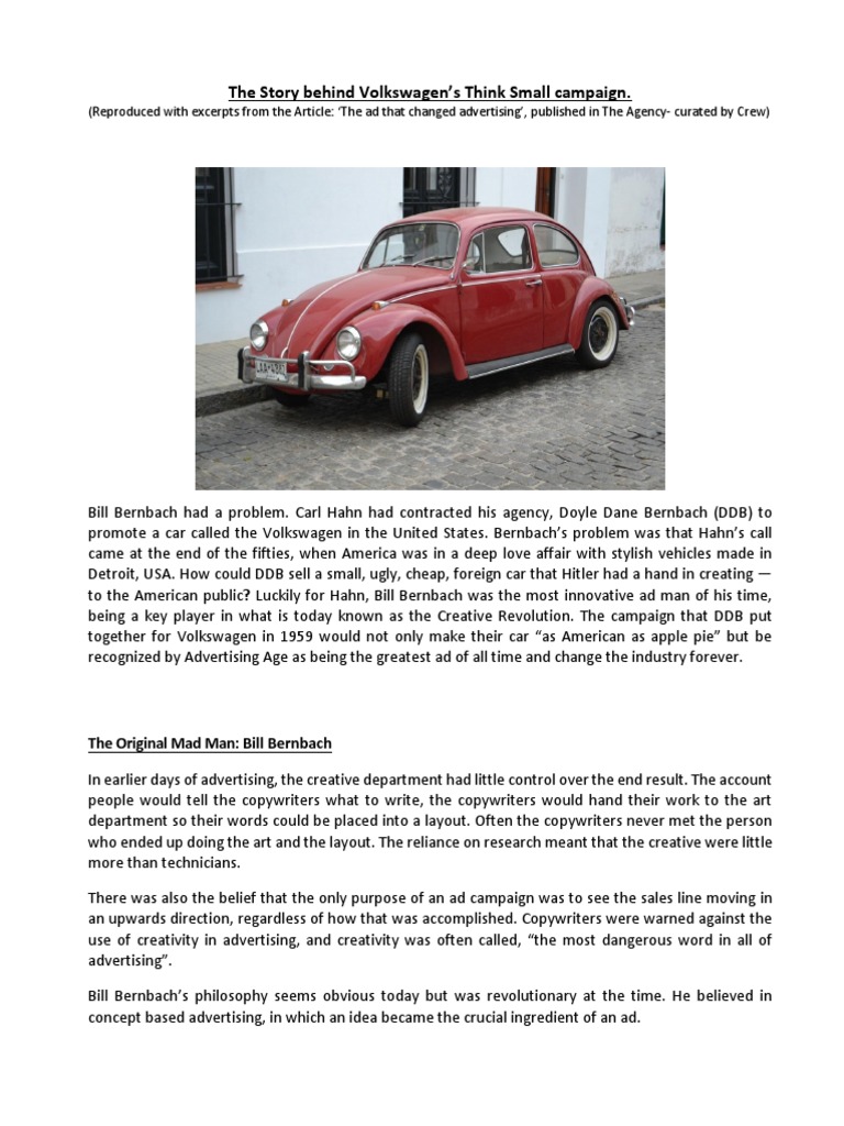 The Story Behind Volkswagen's Think Small Campaign | PDF | Advertising