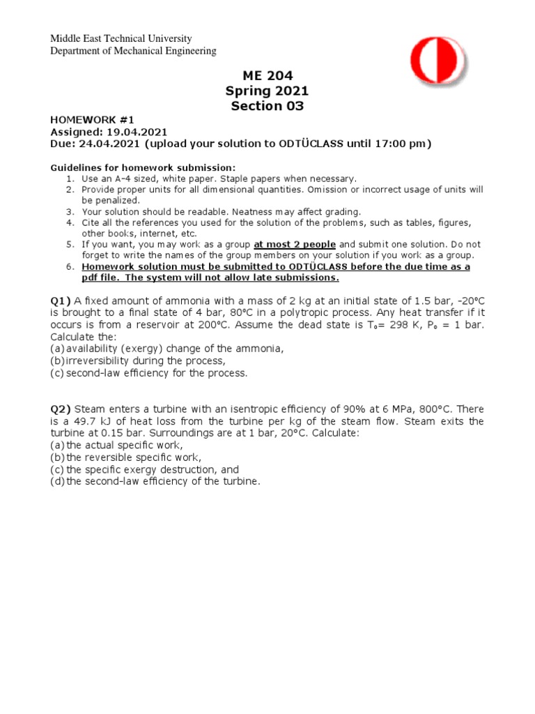 ME 204 Homework #1 Guidelines | PDF