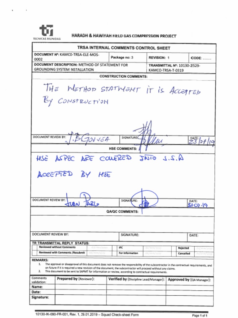 MOS For Grounding System Installation | PDF