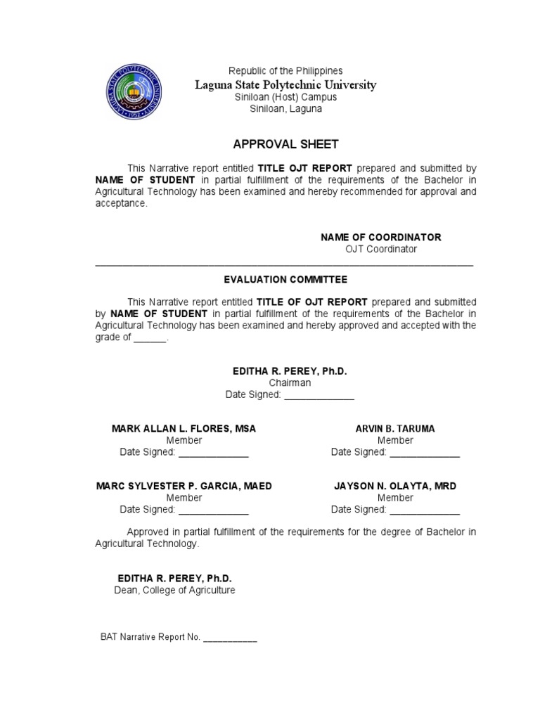BAT Narrative Report Approval Sheet | PDF