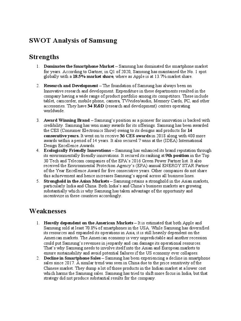 A Comprehensive SWOT Analysis of Samsung's Smartphone Dominance and ...