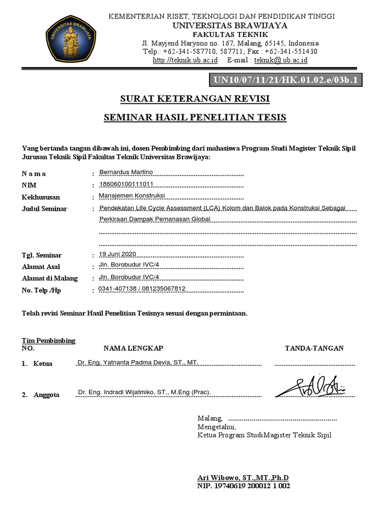 Form Revisi Semhas TT | PDF
