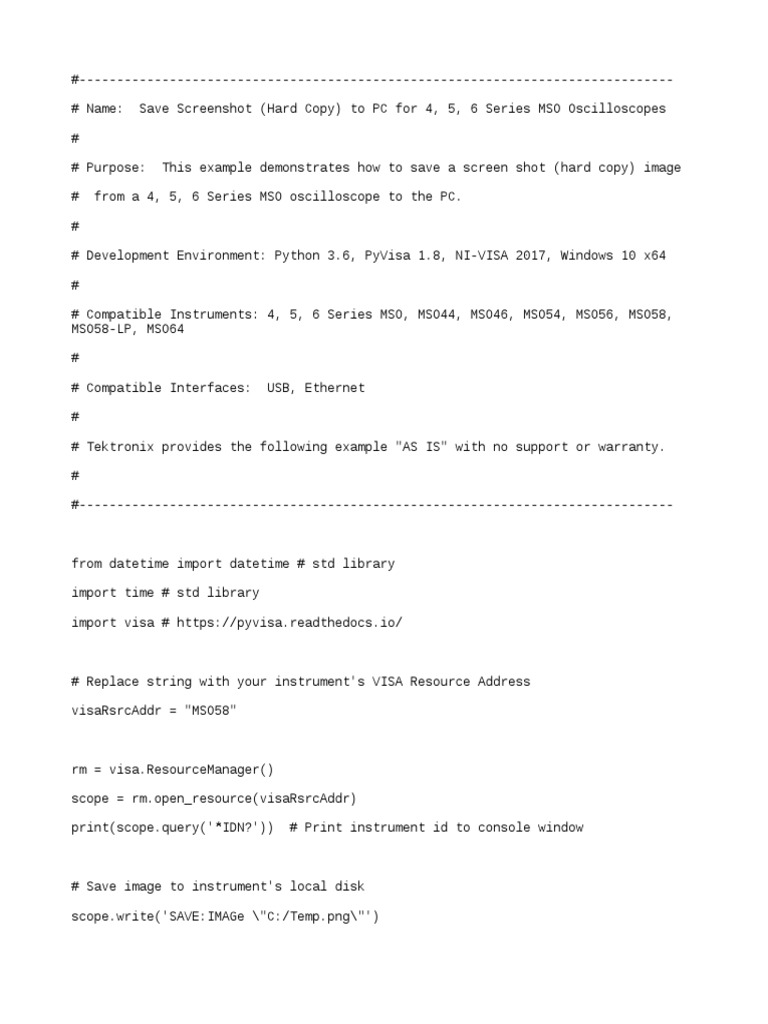 Oscilloscope Screenshot Code | PDF