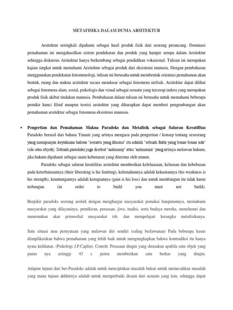 Metafisika dan Paradoks dalam Arsitektur | PDF