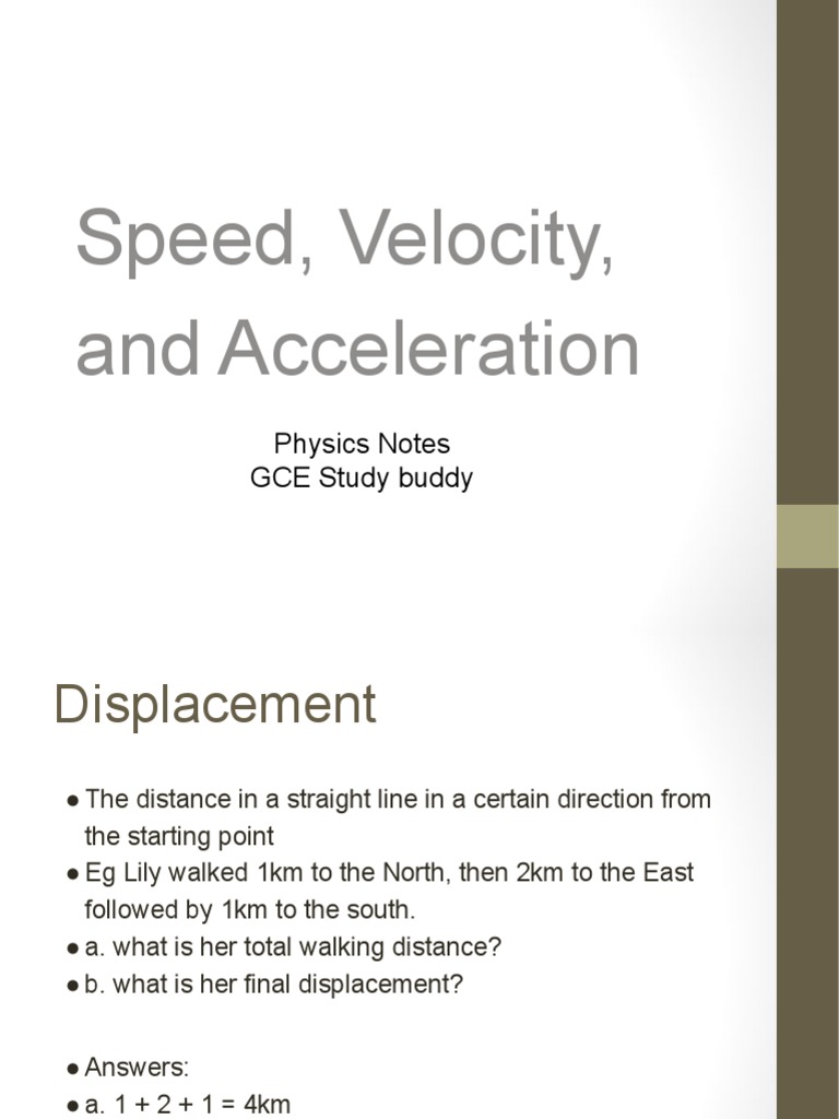 Speed, Velocity, and Acceleration: Physics Notes GCE Study Buddy | PDF ...