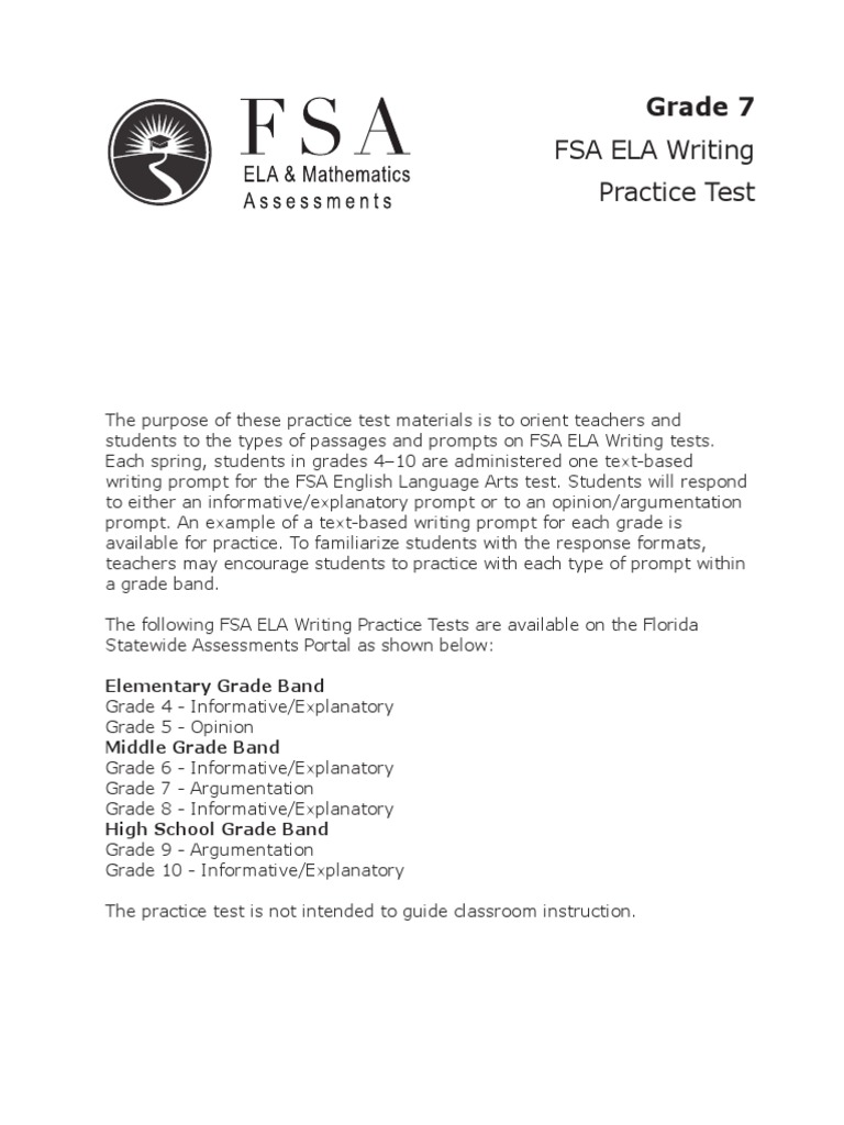 FSA ELA Writing Practice Test: Grade 7 | PDF | Troy | Schools