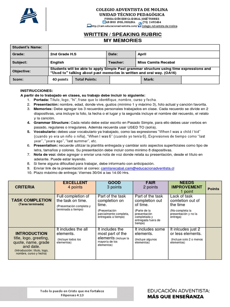 2nd RUBRIC MEMORIES - Enviar | PDF | Idiomas