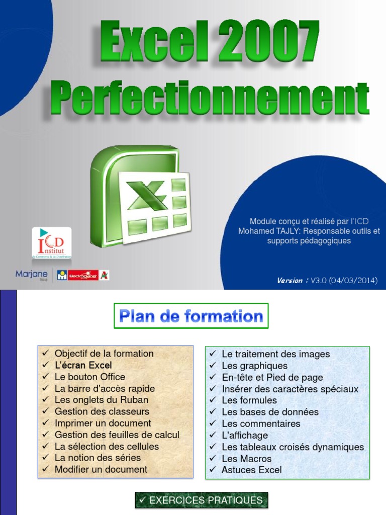 Formation Perfectionnement Excel 2007 | PDF | Microsoft Office ...