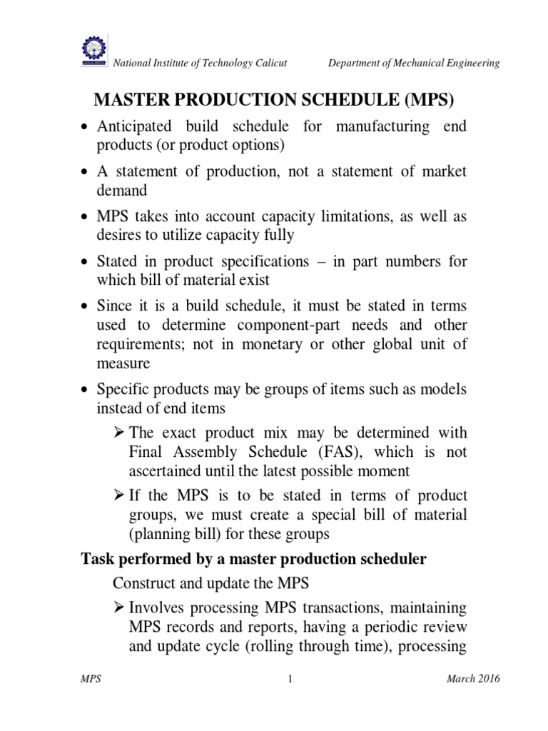 Master Production Schedule Overview | PDF | Inventory | Forecasting