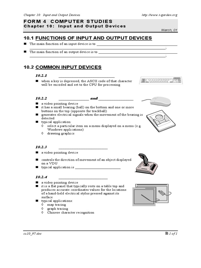 10.1 Functions of Input and Output Devices | PDF | Printer (Computing) | Human–Computer Interaction