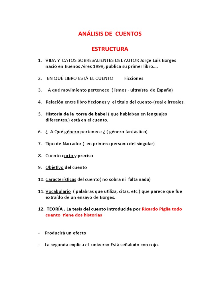 ANÁLISIS DE CUENTOS Estructura | PDF | Cuentos | Narrativa