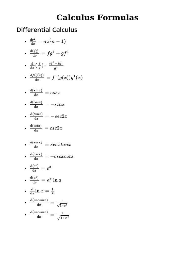 Calculus Formulas Guide | PDF