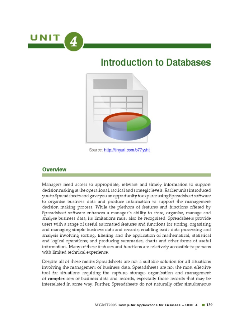 Unit 4 - Introduction To Databases | PDF | Microsoft Access | Spreadsheet