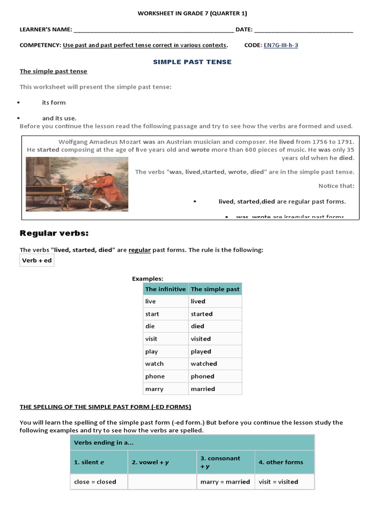 Worksheet in Grade 7 Simple Past Tense | PDF | Grammatical Conjugation ...
