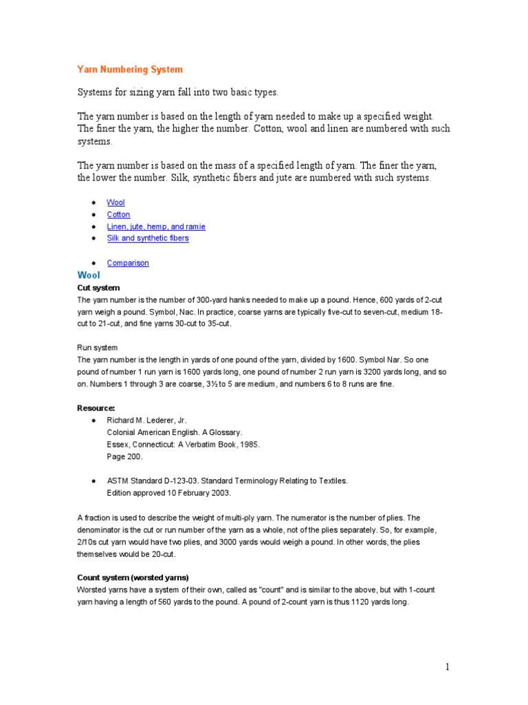 Yarn Numbering System | PDF | Yarn | Fibers