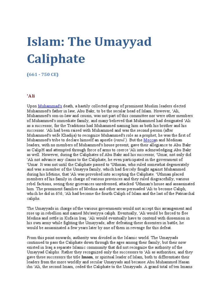 Islam: The Umayyad Caliphate: Muhammad's | PDF | Muhammad | Ali